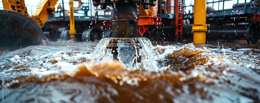 Industrial water pump moving water in a mining operation, rugged ...