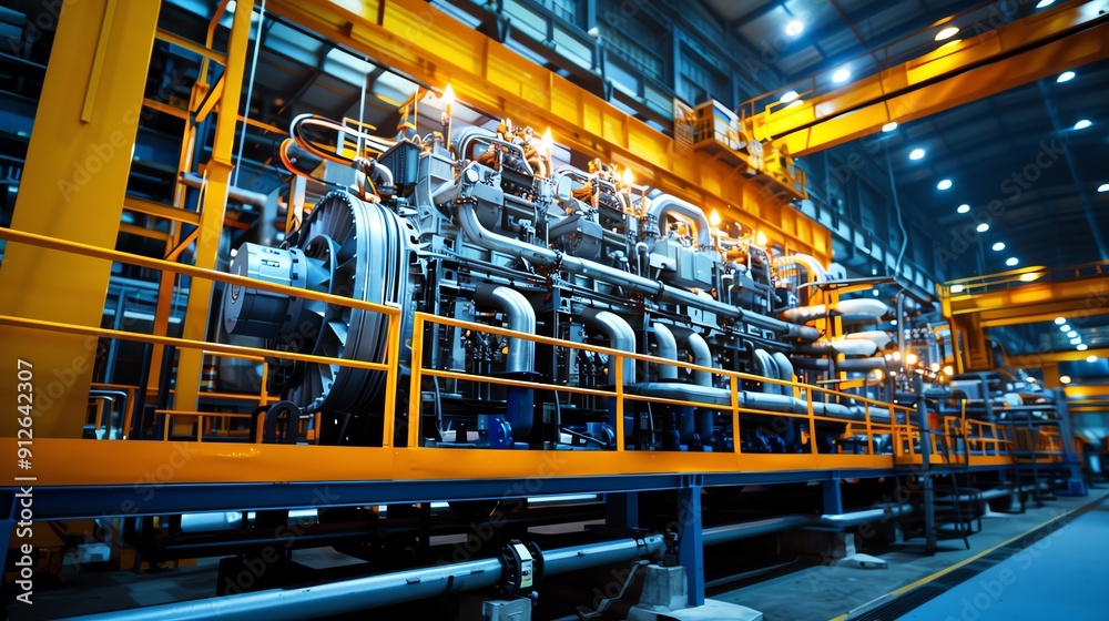 Large industrial generator powering a manufacturing plant, factory ...