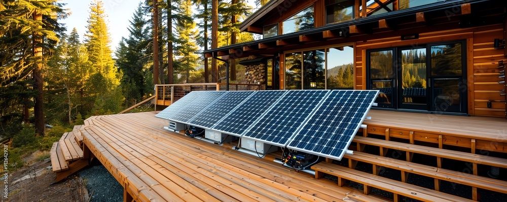 Solarpowered generator supplying electricity to a remote cabin, natural ...