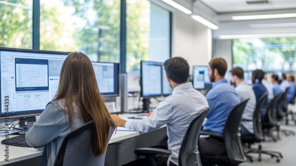 Robotic process automation center, teams from different business units collaborating with ...