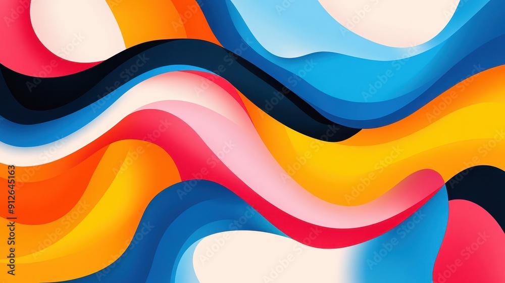 Vibrant Curved Shapes, A lively digital abstract composition featuring ...
