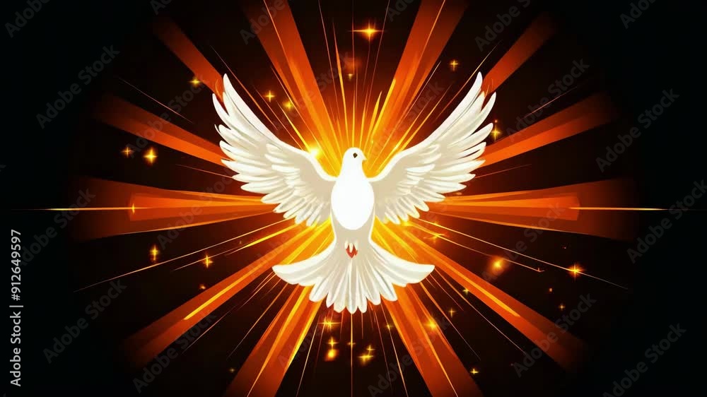 holy spirit as a white dove in rays of light isolated on black ...