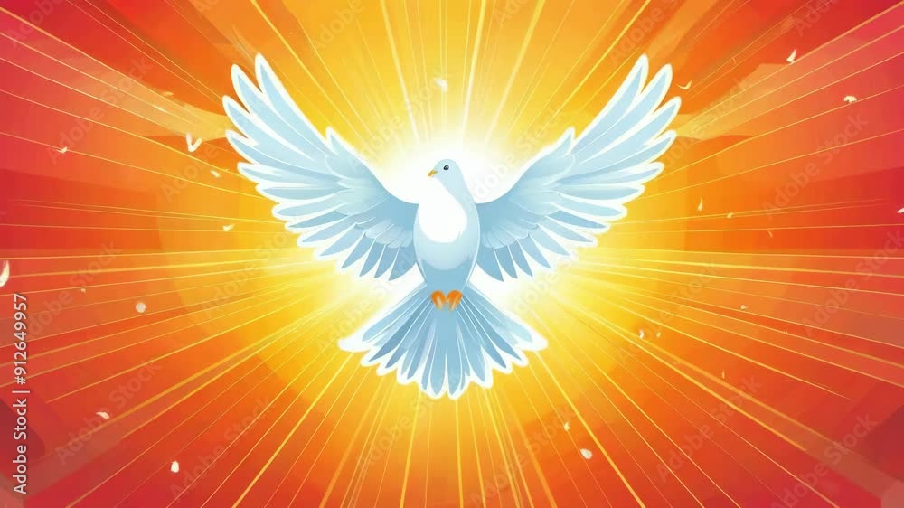 holy spirit as a white dove in rays of light, symbolizing Christian ...