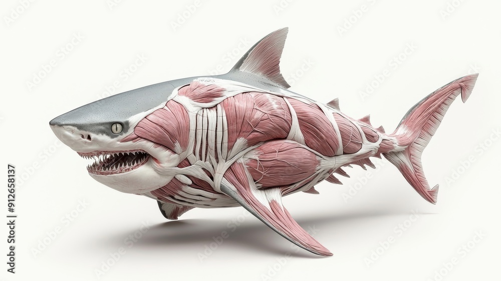 Anatomical illustration of a great white shark showcasing detailed ...