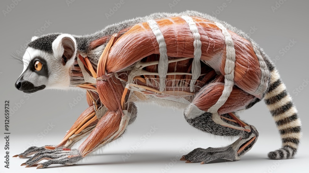 Poster, Foto Detailed anatomical illustration of a lemur showing ...