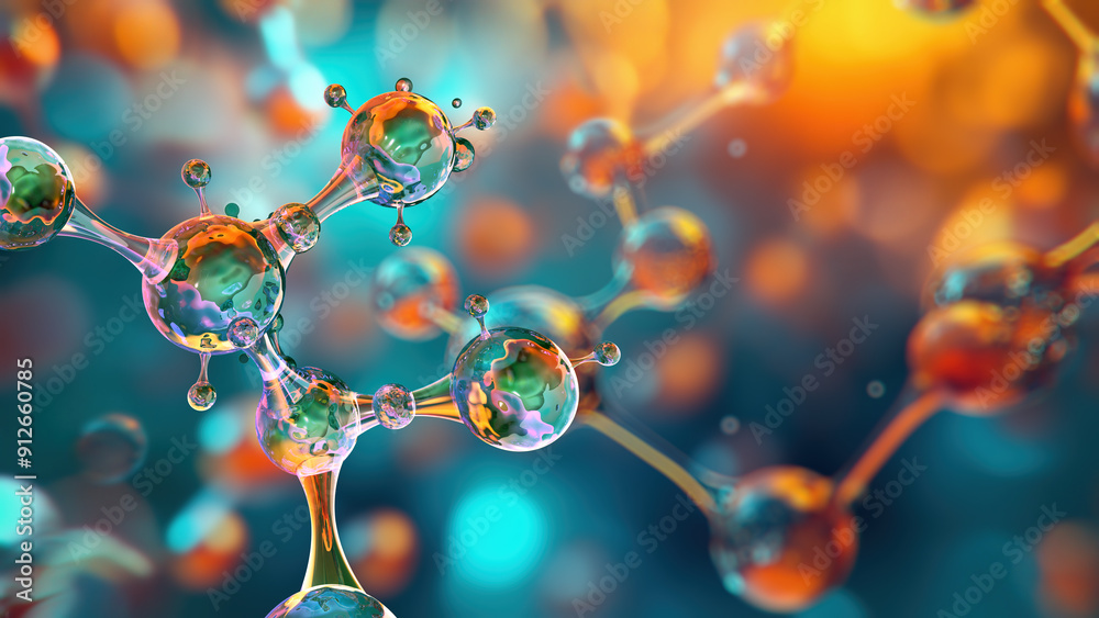 Molecules, 3D model. Atoms, chemical bonds, biomolecules molecular nano ...