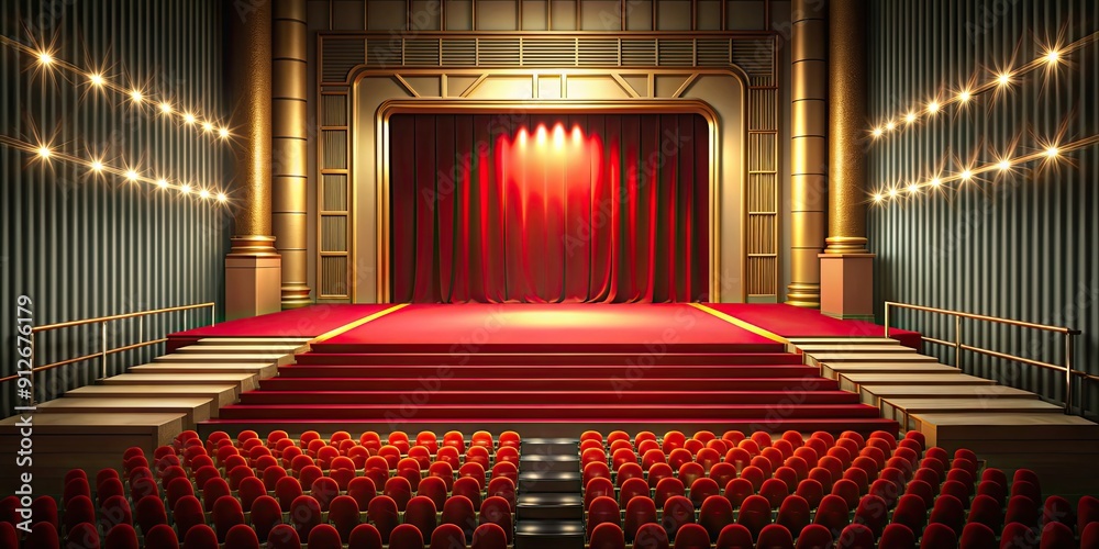 Cinema stage with elegant podium and red carpet, Cinema, stage, podium ...