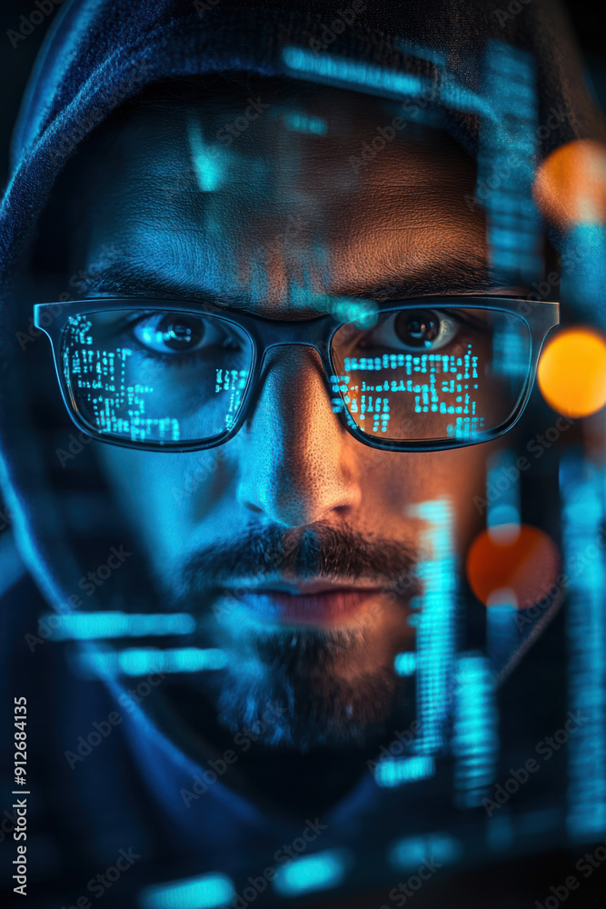 Ethical hacker, An ethical hacker at a workstation, surrounded by ...