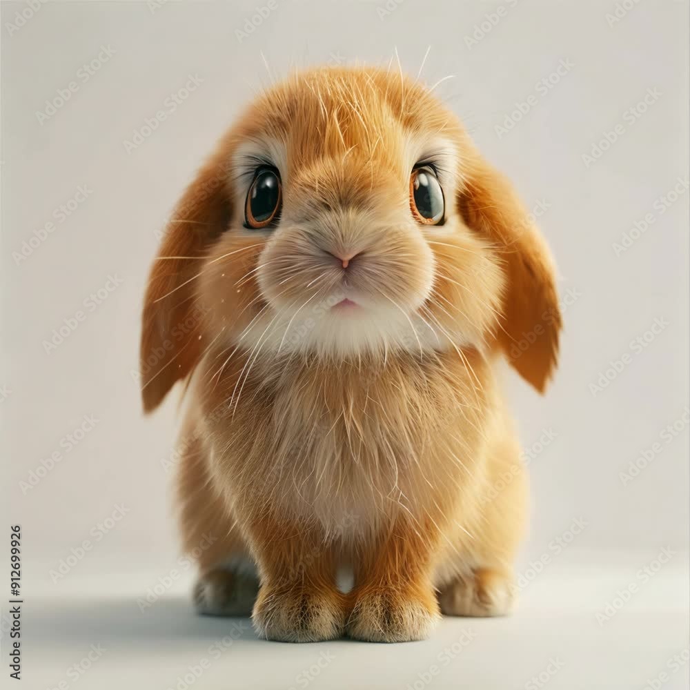 Red animated rabbit features large expressive eyes and fluffy coat ...