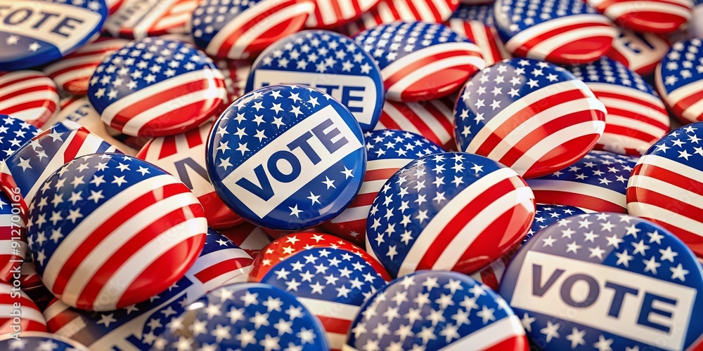 Colorful American flags background with bold Vote text and numerous ...