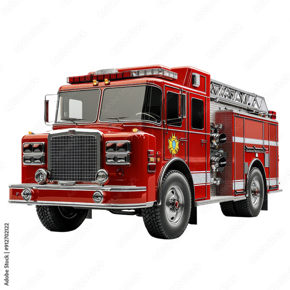 Red fire truck with detailed design and transparent background clipart ...