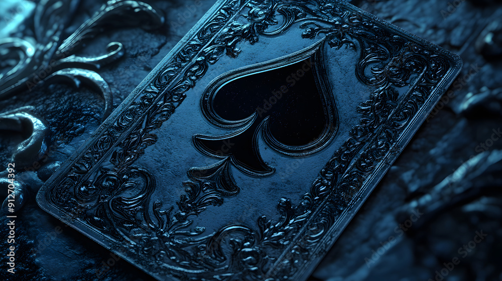 Gothic Ace of Spades card with rich black spade symbol, ornate details ...