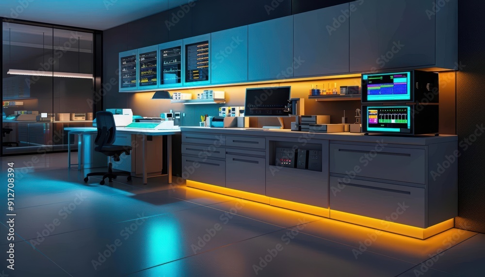 Electronic lab layout plan with detailed equipment and workspace ...