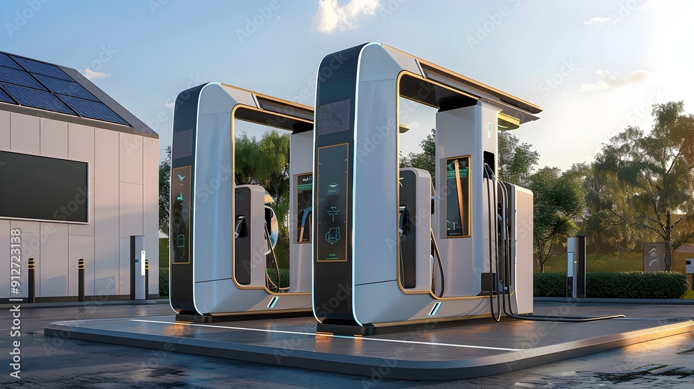 ภาพประกอบสต็อก Depiction of an advanced AI powered electric vehicle ...