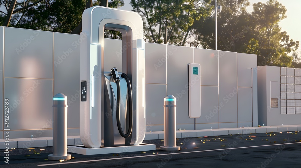 Depiction of an advanced AI powered electric vehicle charging station ...