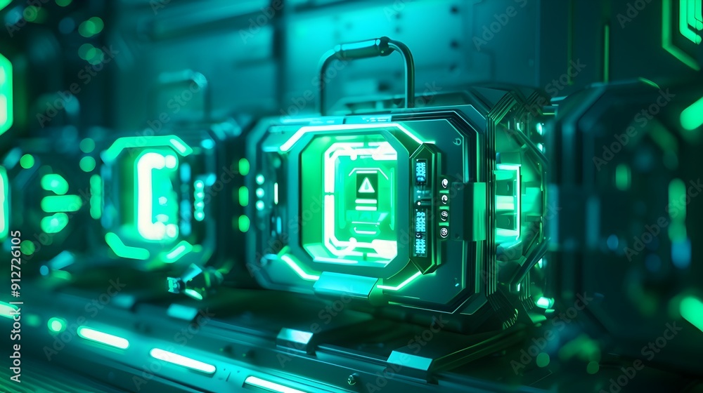 Glowing Green Power Neon Futuristic Energy Storage with Sleek Sci Fi ...