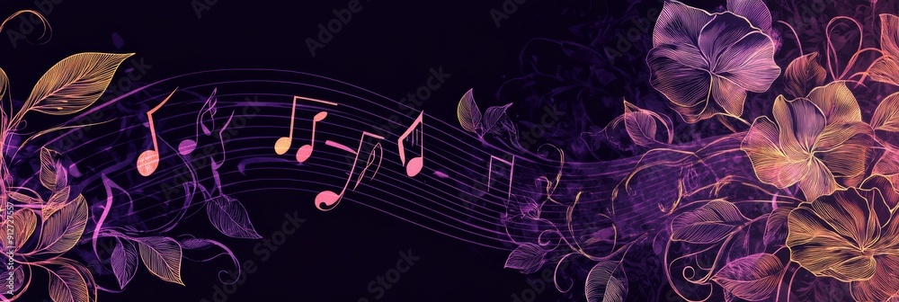 Floral Music Notes Background - Abstract background with music notes ...