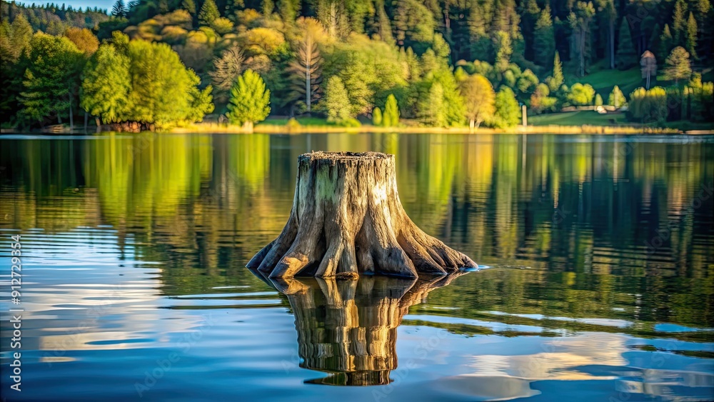 Sunken dead tree stump in a lake , underwater, nature, decay, aquatic ...