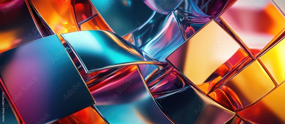 Vibrant 3D illustration of twisting metallic panel textures Glossy ...