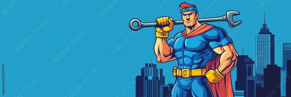 Super Strong Mechanic Hero with Wrench Over Shoulder - A powerful ...