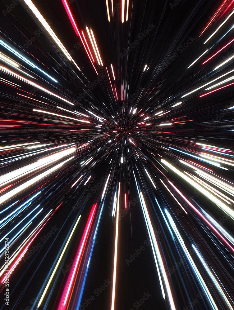Long exposure light trails. Futuristic neon glow. Warp speed motion ...