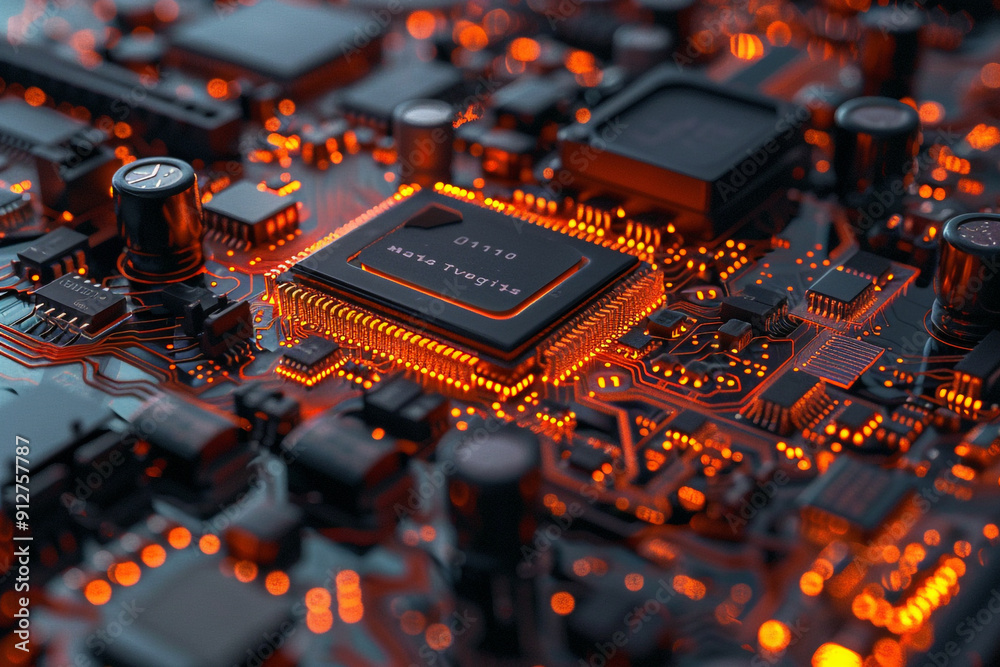 Microchips and electronic circuit boards. The main components in a ...