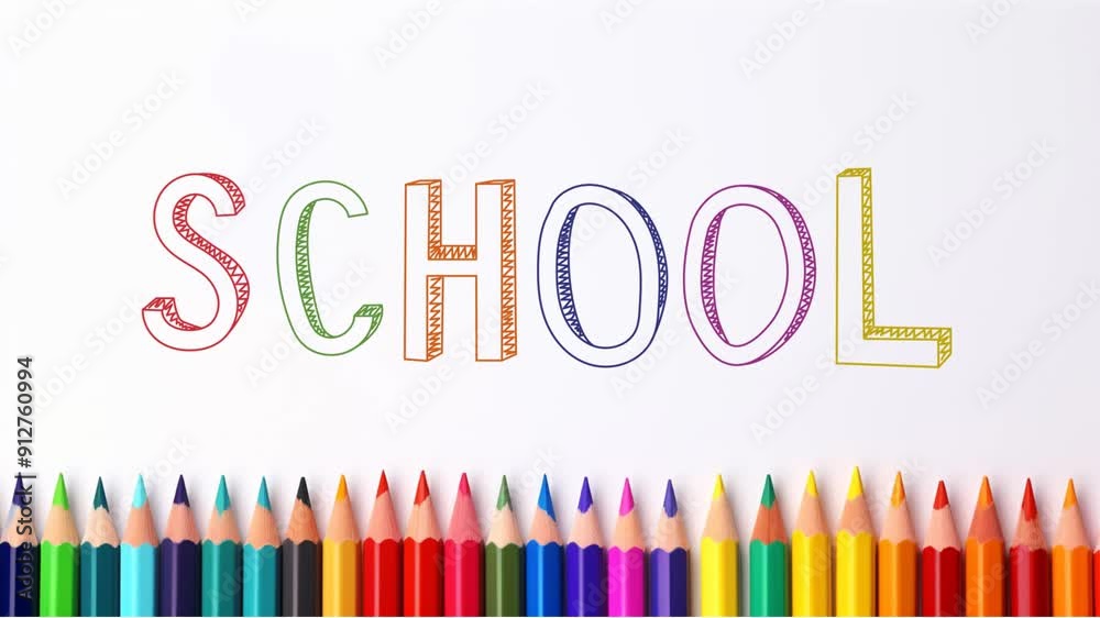 Back to school animation. Color pencil drawing of the 'School' word ...