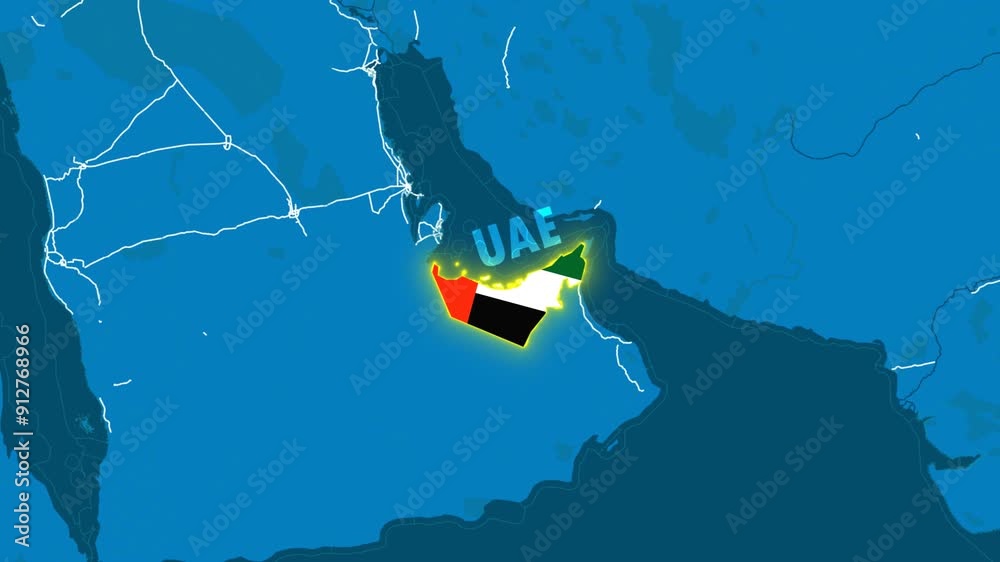United Arab Emirates zoom Map with Flag, Animated Map of UAE with Flag ...