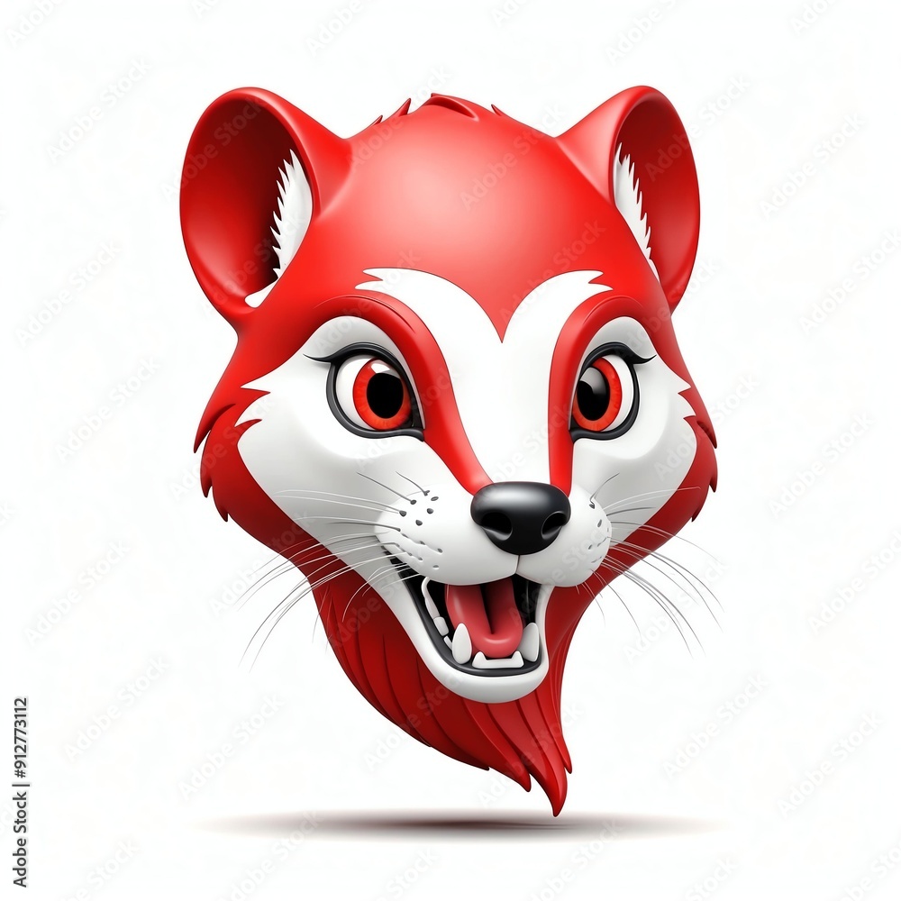 red theme weasel head cartoon 3d art logo design in plain white ...