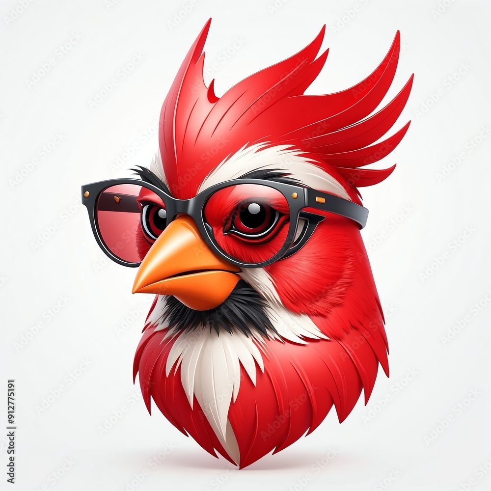 red theme cardinal head cartoon with sunglasses 3d art logo design in ...