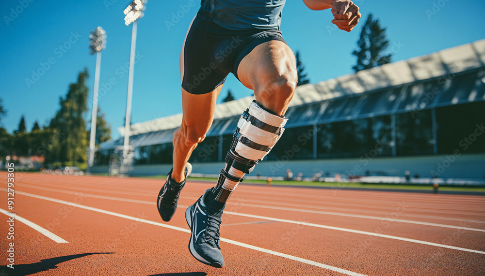 Paralympic Athlete Sprinting on Modern Track with Prosthetic Leg ...