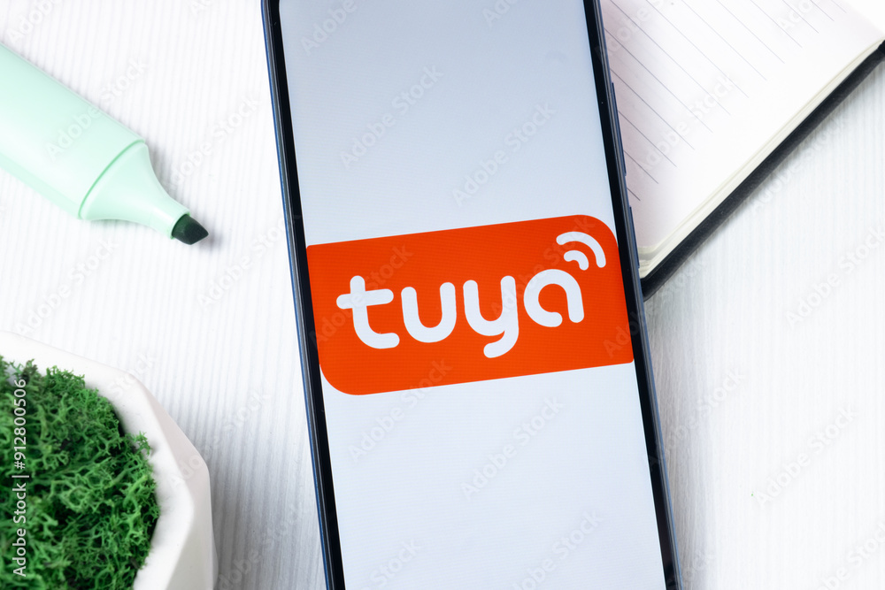 New York, USA - 1 August 2024: tuya Logo on Phone Screen, Icon on ...