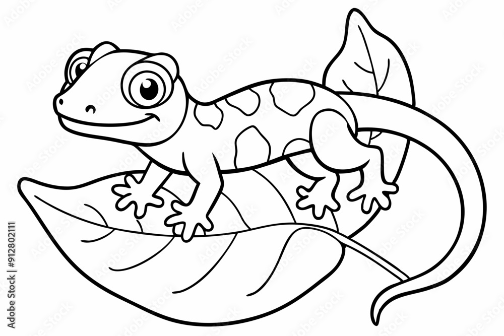 Coloring pages for kids, bold line art, A vibrant gecko crawling on a ...