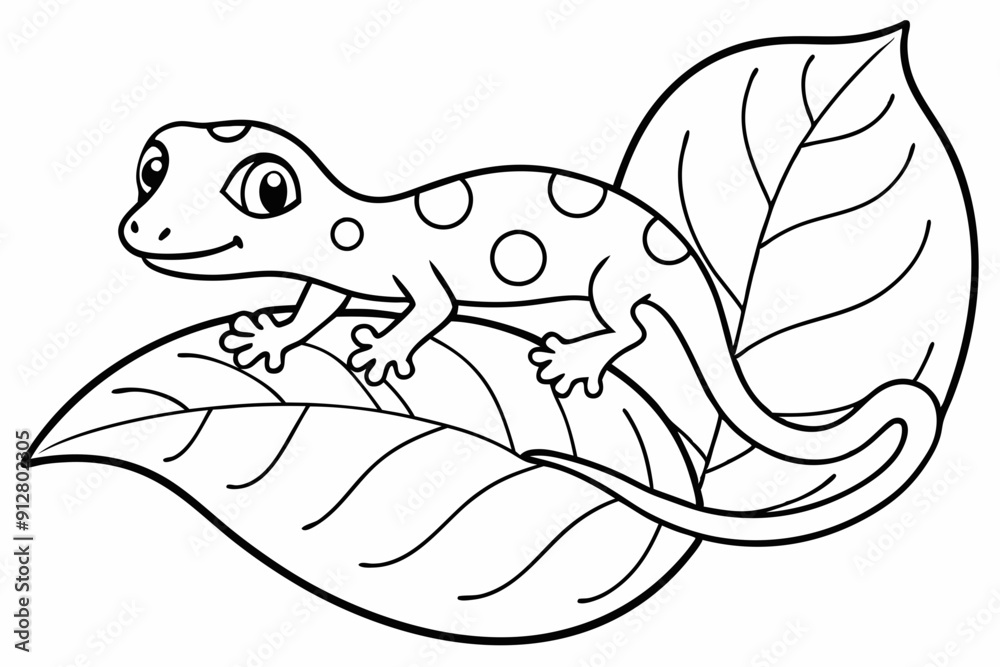 Coloring pages for kids, bold line art, A vibrant gecko crawling on a ...