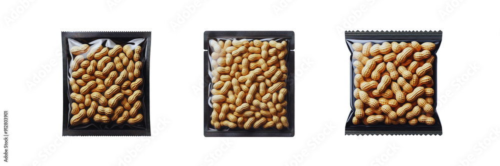 Set of pack of peanuts in transparent Packaging, isolated over on ...