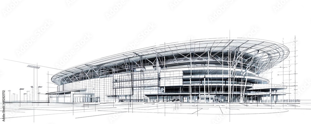CAD drawing of a sports stadium, largescale project Robust and detailed ...