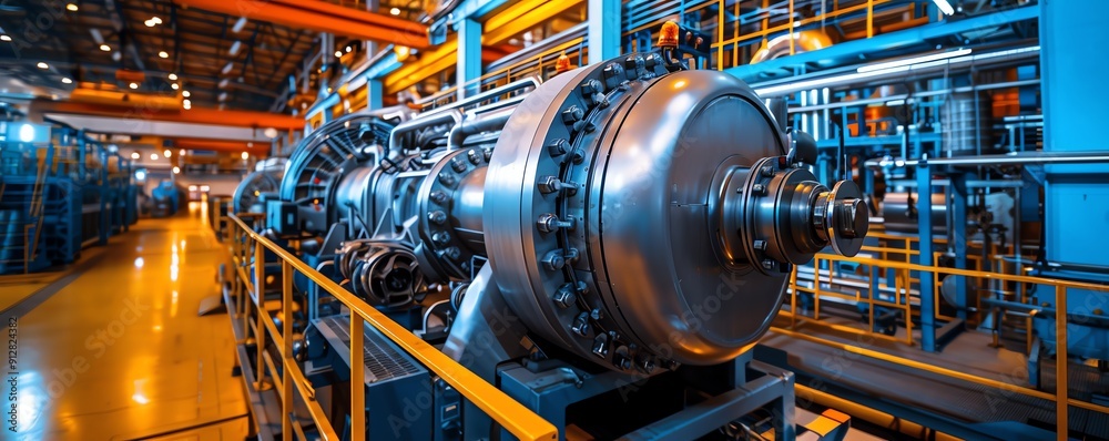 Large industrial generator powering a manufacturing plant, factory ...