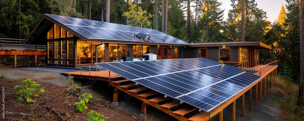Solarpowered generator supplying electricity to a remote cabin, natural ...