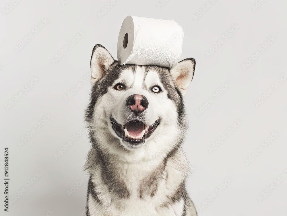 Adorable Siberian Husky Pup With Toilet Paper Crown Posing Playfully ...