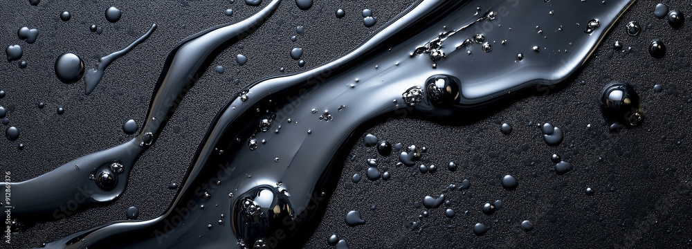 Dark abstract background. Flow of black paint with bubbles and lumps ...