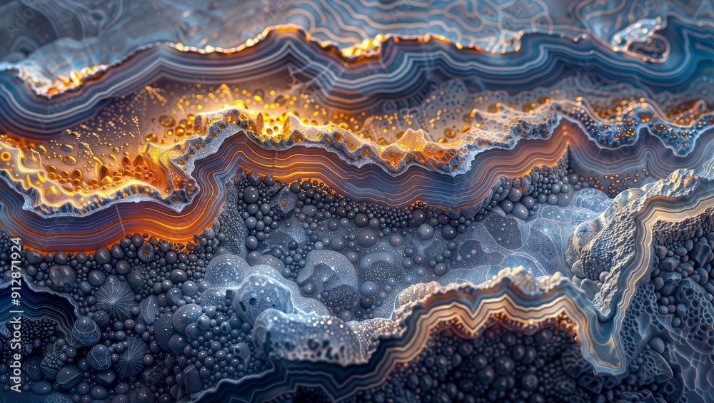 Volcanic Agate. Close-up digital rendering of an agate-like structure ...