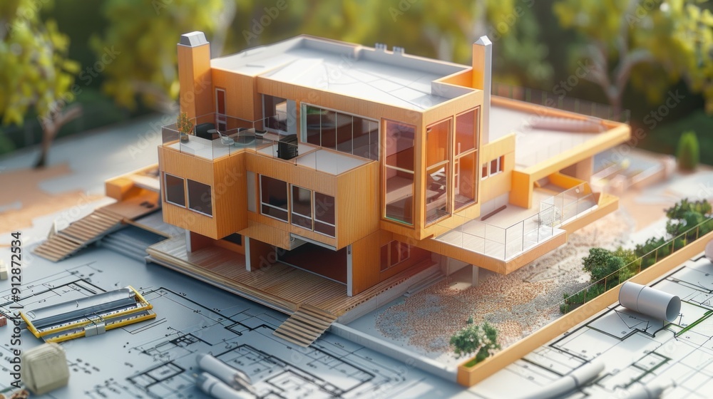 Generate a photo realistic image of a construction project featuring a ...