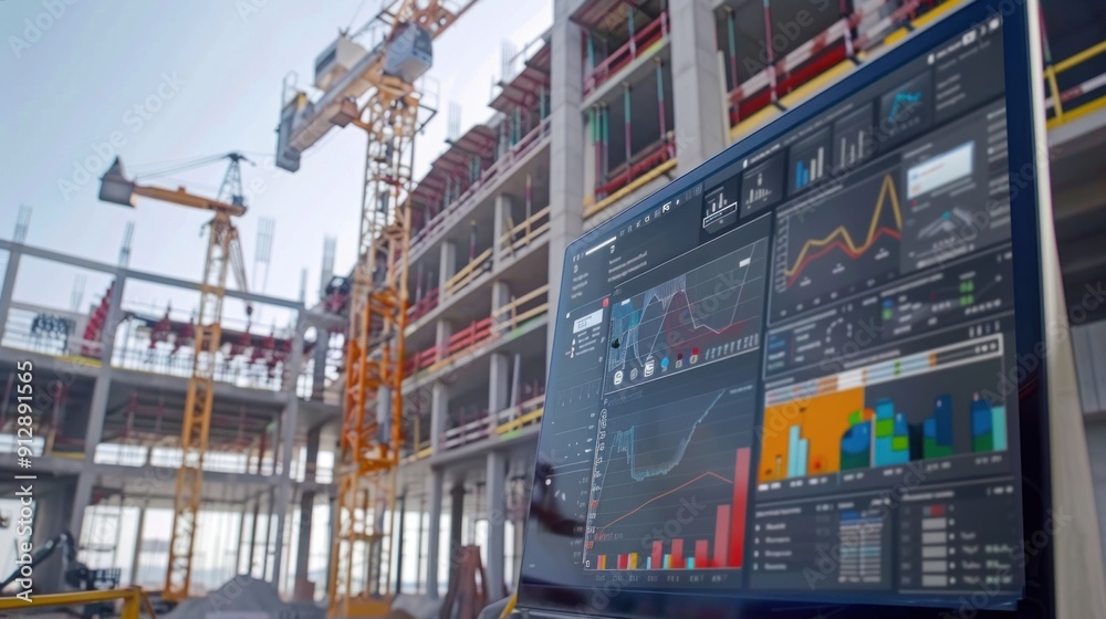 Generate a photo realistic image of a construction project displaying ...