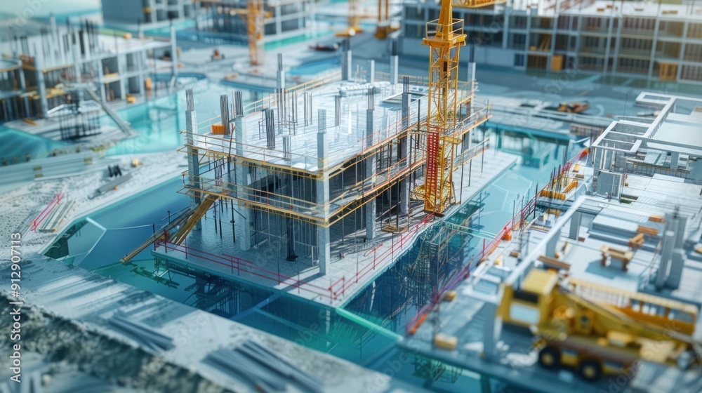 Generate a photo realistic image of a construction project displaying a ...