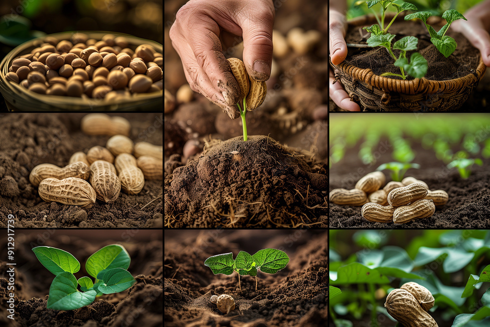 Hands holding peanuts. The process of planting sprouting and harvesting ...