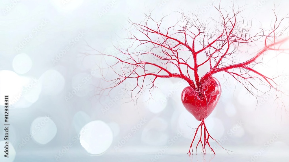 Red heart with branching veins growing like a tree, symbolizing life ...