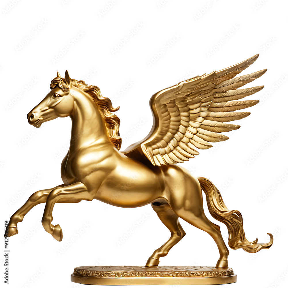 A golden statue of Pegasus, the winged horse of Greek mythology ...