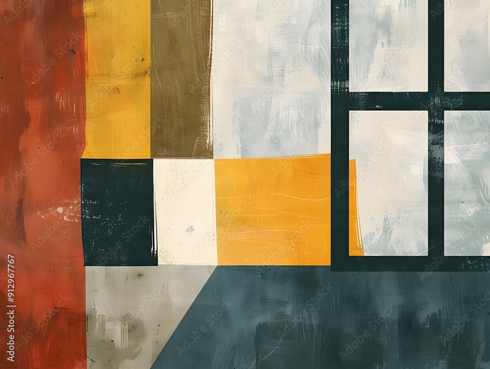 Abstract painting featuring a grid-like pattern of intersecting and ...