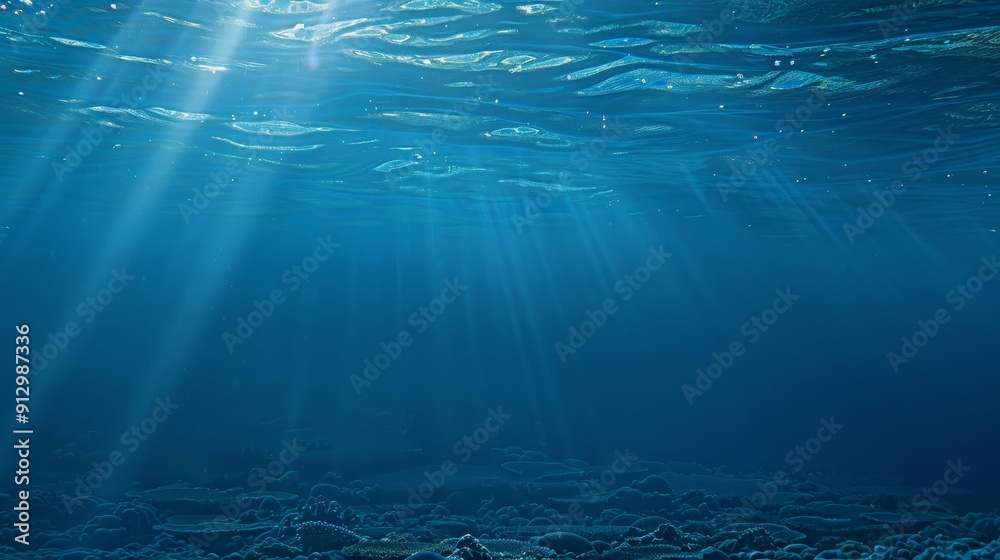 Underwater Light Rays Through Rippling Water, Blue Sea, Ocean Floor ...