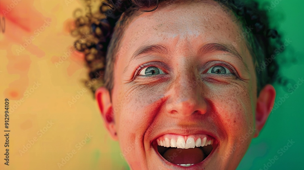 Cropped portrait of a happy funny mid aged woman face, funny face ...